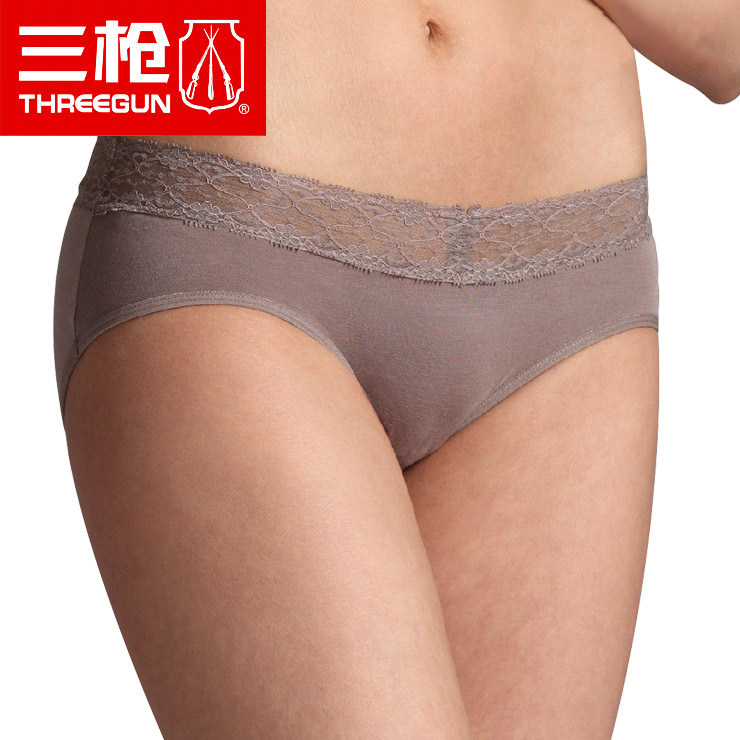 3条装 三枪木代尔花边短裤女士莫代尔无痕低腰三角内裤女40406B0