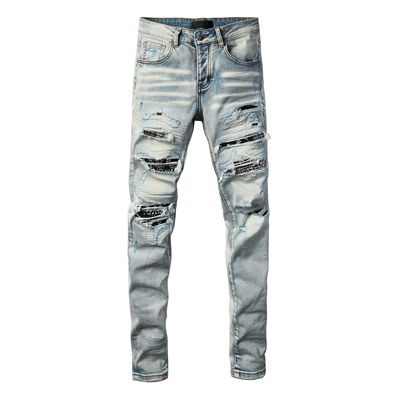 AMR jeans MX1 美式修身长裤太一街头高街破洞头巾紧身男牛仔裤子