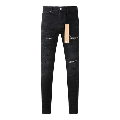 KUS jeans美式高街基础破洞做旧修身长裤紧身高街紧身男牛仔裤子