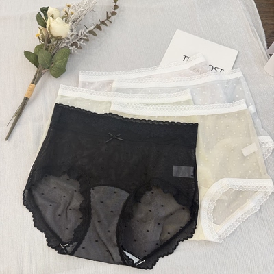 贝莱娅61584法式蕾丝网纱无痕内裤女薄款性感网纱聚拢三角短裤