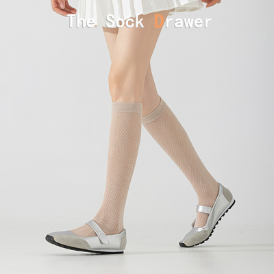 白色小腿袜夏季网眼薄款女袜长筒袜日系蝴蝶结JK袜子配小皮鞋显瘦