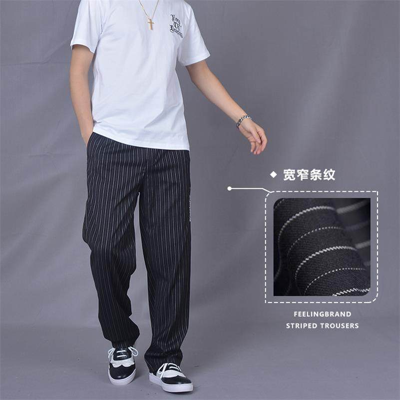popping裤子男locking条纹西裤男潮hoan机械舞直筒宽松潮流百搭_虎窝淘