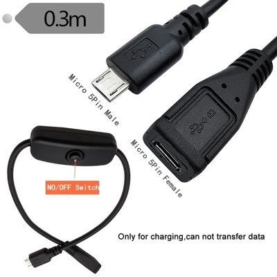 30cm Power Supply Cord 5V Micro USB Male to Female Extensio