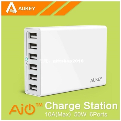 AUKEY Original 50W 6-Port Family-Sized Desktop USB Quick