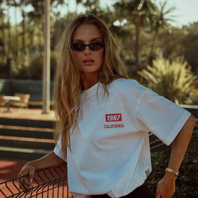 美式1987年代复古california加州小众字母vintage慵懒度假松弛T恤
