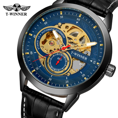 T-WINNER胜利者手表  镂空透底双圈自动机械表皮带钢带腕表手表