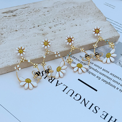 欧美外贸KS雏菊花蜜蜂ins耳钉耳坠戒指项链手镯套装女