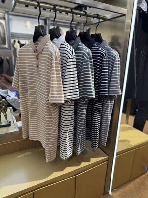 秀而高端2026早春新款男休闲拼色商务百搭条纹翻领短袖上衣P49-9