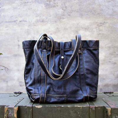 进口头层马皮重工洗水做旧真皮强烈落色感单肩包男托特包女8968