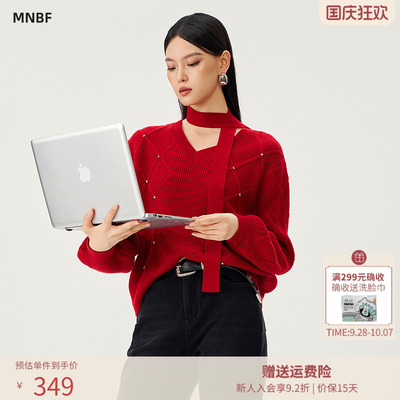 新年红v领套头毛衣针织衫上衣女