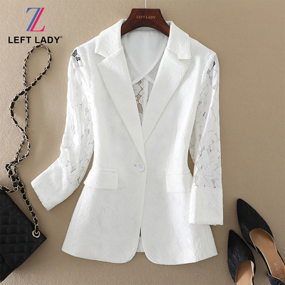 2025春夏新款高端气质女装空调衫白色防晒蕾丝小西装七分袖小外套