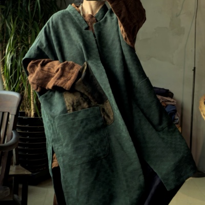沉香布衣草堂自制马甲开衫长2025香云纱马夹墨绿不等式C25u03033