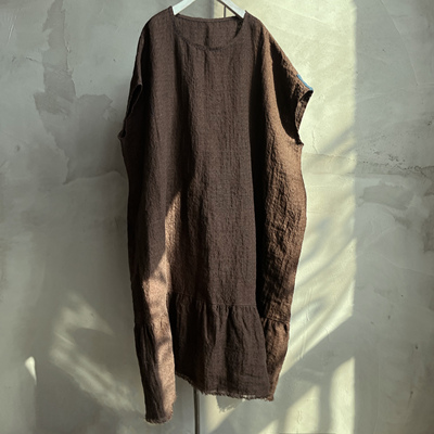 沉香布衣草堂自制套头连衣裙 亚麻纹理落肩长衣2025 夏C25u06107