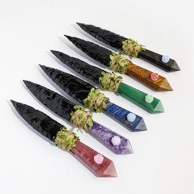 天然水晶黑曜石匕首手工打磨制作