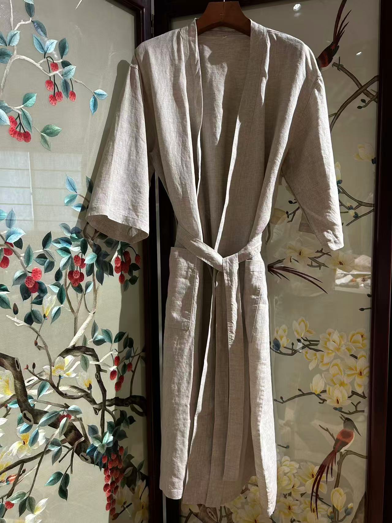 YEVACHAO洗完澡裹上它才知道什么叫会呼吸的亚麻浴袍