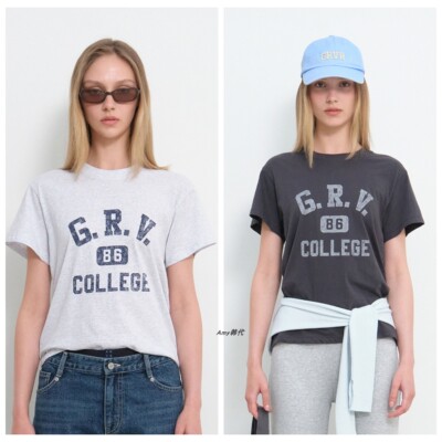 韩国正品代购G* 26夏款纯棉字母短袖T恤3色GRV COLLEGE T-SHIRT