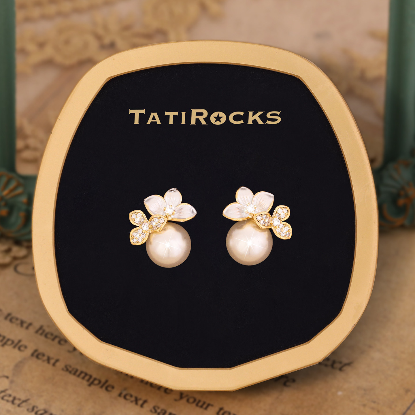 丹麦【设计师】Tatirocks满钻花珍珠耳钉高级感轻奢耳环珍玩摆件