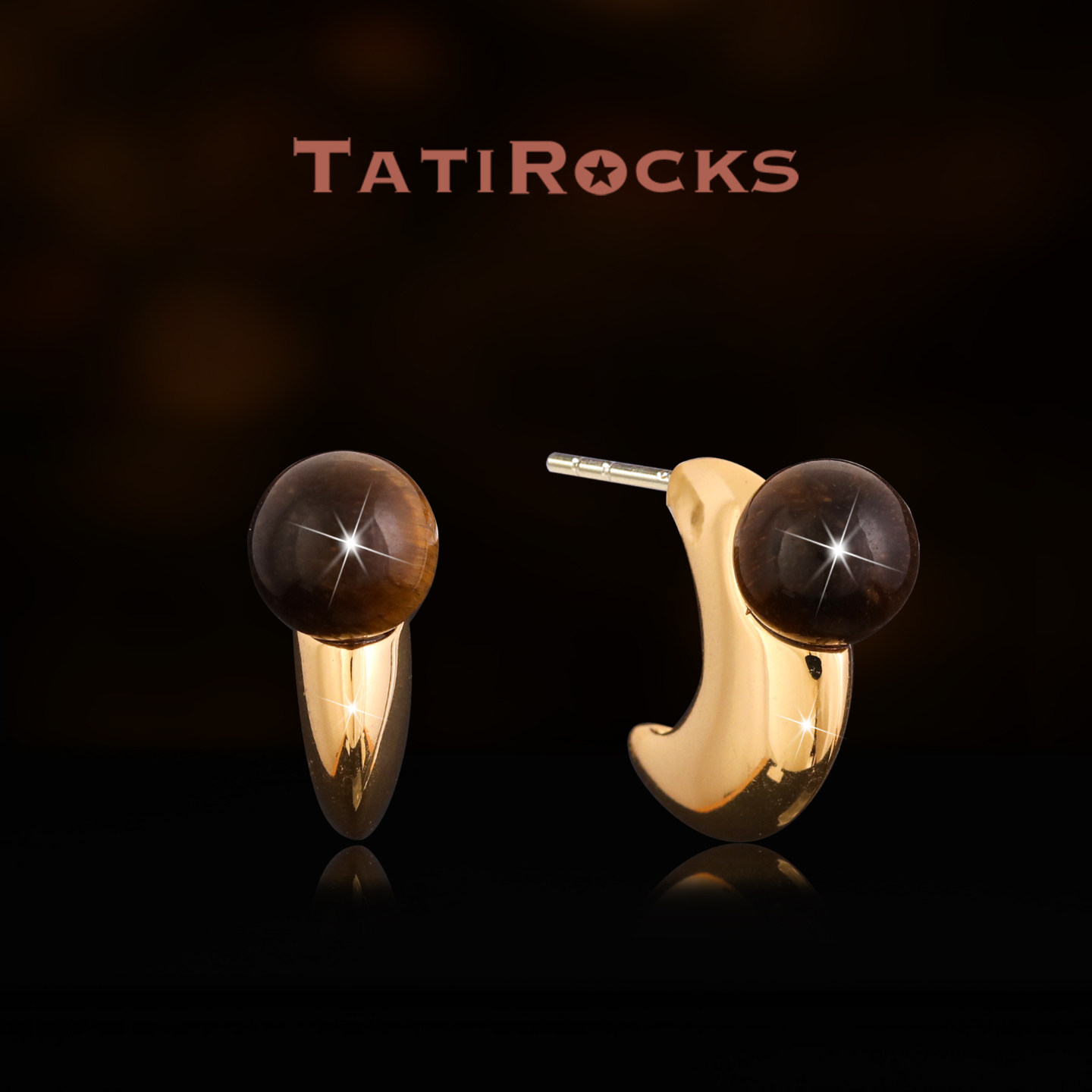 丹麦【设计师】Tatirocks虎眼石C形耳钉高级感轻奢女珍玩摆件耳环