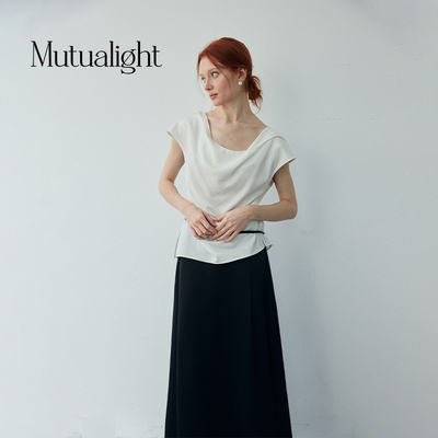 Mutualight双相25SS新款原创法式荡领修身褶皱气质上衣