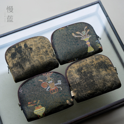 慢蓝首饰贝壳包香云纱宋锦女包零钱包文玩饰品手串便携布艺收纳袋