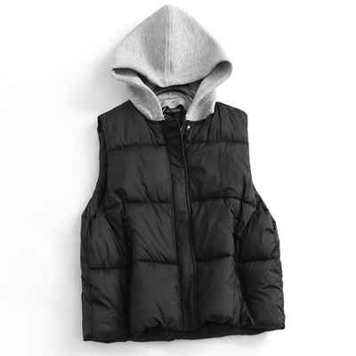 撞色可拆卸连帽无袖棉服背心外套