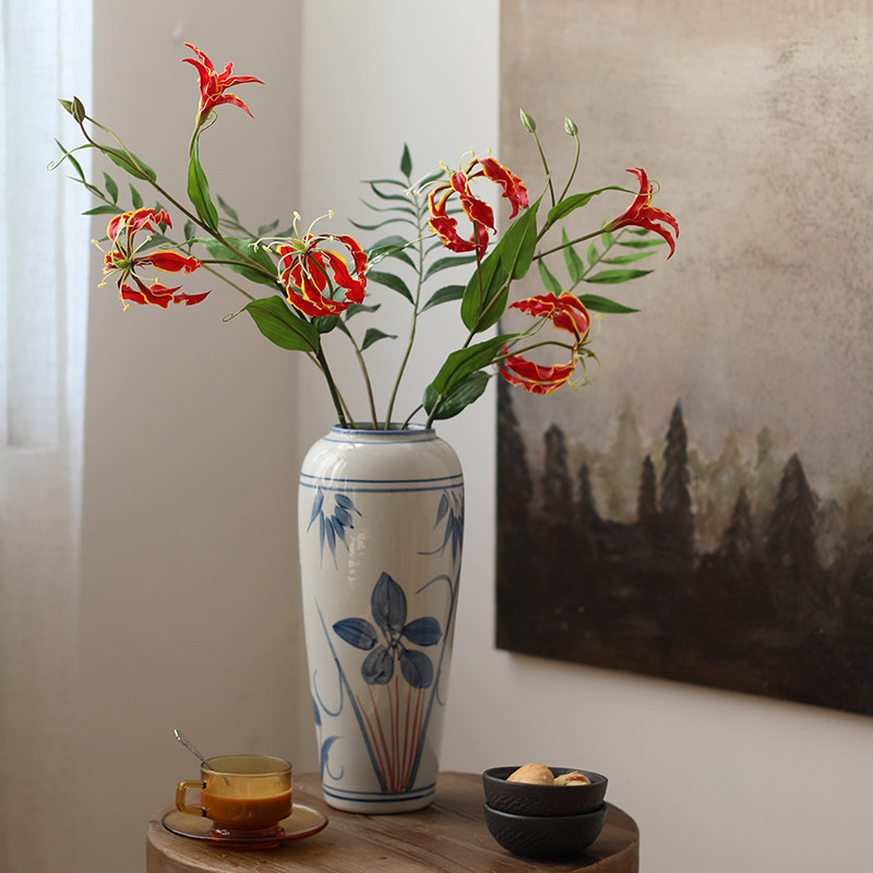 嘉兰百合仿真花客厅餐桌绢花火焰百合花艺假花摆件插花装饰摆设
