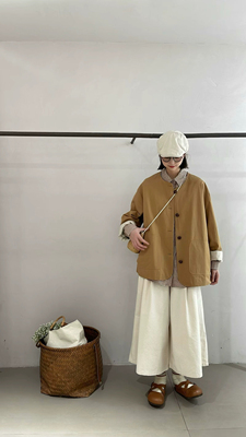 女装春款新2025圆领外套宽松休闲文艺日系大码长袖上衣32696