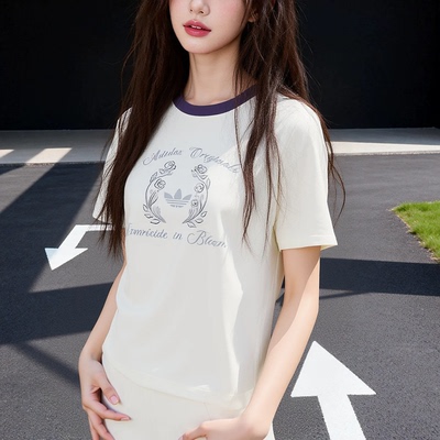 阿迪达斯三叶草短袖女2026夏季新款运动服圆领透气纯棉T恤KY5734