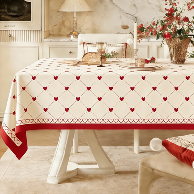 红色氛围感桌布棉麻茶几布
