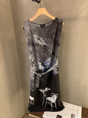 香港專櫃代購agnes b.藝術照片印花氣質無袖束腰連衣裙 20春夏女