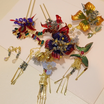 欧姿新娘饰品新款古风撞色秀禾头饰新中式发簪古韵秀禾头饰10625