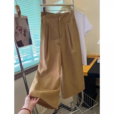 J90棉麻阔腿裤女九分休闲裤2025夏韩版高腰松紧腰慵懒风山本裤潮