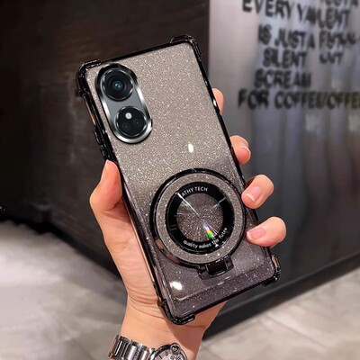 四角防摔带磁吸支架适用于适用oppoReno8t 4G手机壳CPH2481软Ren0 8t男全包女网红reno8t外壳透明电镀保护套