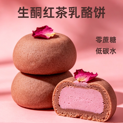 keto生酮玫瑰鲜花红茶乳酪饼无蔗糖面淀粉低碳糖人零食糕点月饼