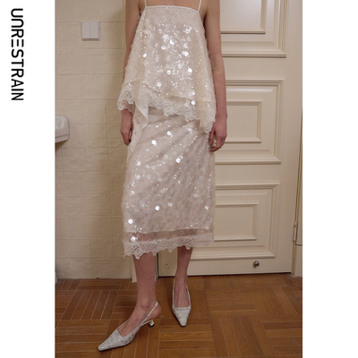 UNR25春夏亮片拼接蕾丝半裙女