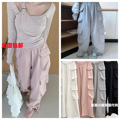 monroe韩国东大门代购春季宽松百搭抽绳多口袋休闲裤020427