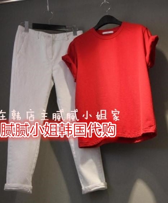 韩国东大门代购进口女装新款 UNTIE 圆领短袖纯色百搭T恤