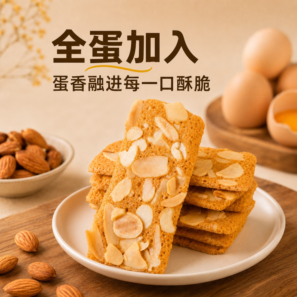 爱了!满口蛋香 好铭园薄脆杏仁酥香坚果饼干瓦片网红零食