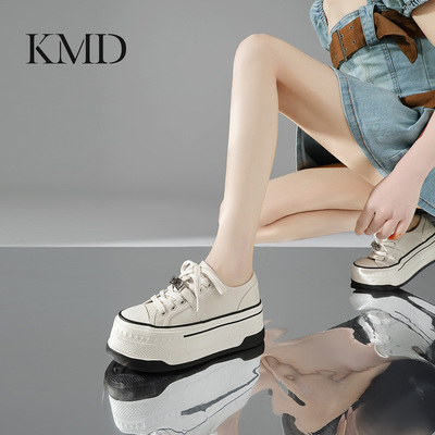KMD 2026春季新款小个子增高厚底鞋女真皮松糕底板鞋时尚休闲鞋