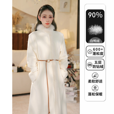 奈希复古毛呢羽绒大衣热感甜美