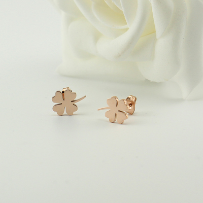 韩国玫瑰金耳钉女耳环防过敏饰品光面四叶草气质女个性夸张耳钉