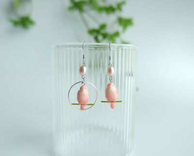 手作风水蜜桃动物银耳环新品