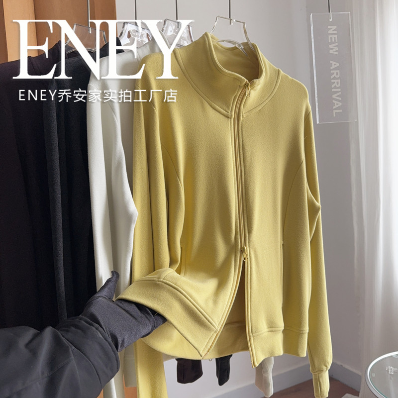 薄绒苣显瘦双面绒卫衣~ENEY双拉链澳绒立领运动服舒适保暖时尚女