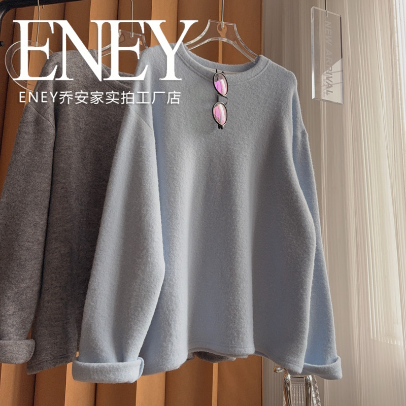 奶呼呼软糯双面绒衫~ENEY慵懒风宽松卫衣女纯色显瘦上衣