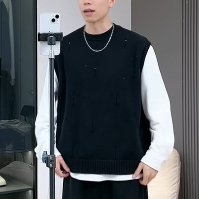 秋冬重磅新款简约高级感毛衣马甲坎肩背心潮流破坏设计搭配款上衣