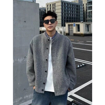 秋冬加厚重磅假两件外套男复古风