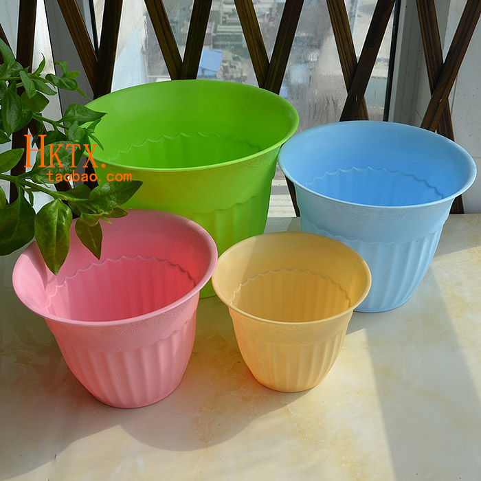 彩色花盆圆形罗马新料塑料树脂阳台盆栽种花卉绿植大中小送底盘托