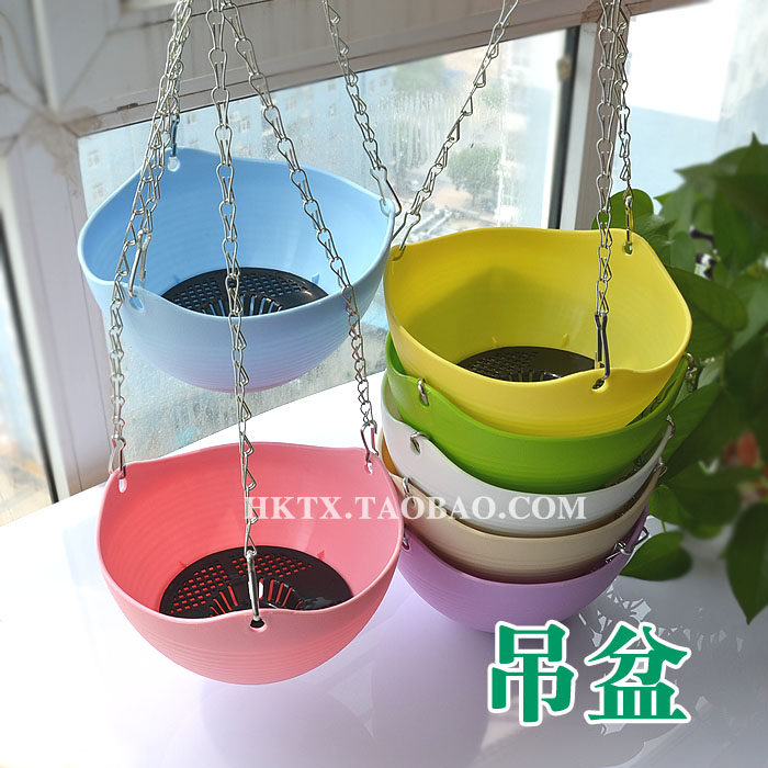 垂吊花盆 悬挂篮圆形树脂粗挂链钩储水式 阳台吊兰种花卉园艺盆栽