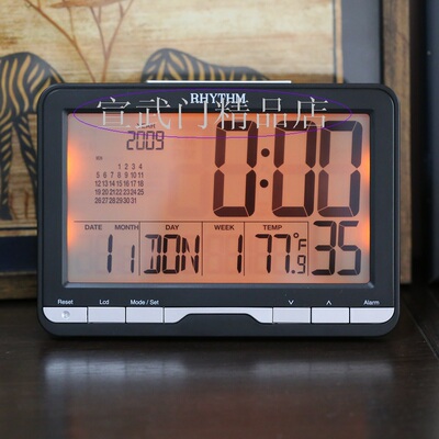 丽声RHYTHM液晶钟表双组渐响闹钟贪睡LED背灯星期温度日历LCT072
