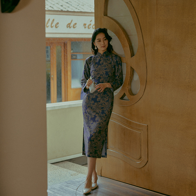 茉茉秋冬款 九分连袖有省侧拉链中长款复古日常通勤港式旗袍 嘉颖